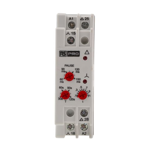 RS PRO DIN Rail Single Function Timer Relay, 24 to 240V AC/DC, SPNO, 3 ...