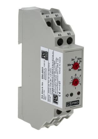 RS PRO DIN Rail Single Function Timer Relay, 24V AC, SPDT, 0.3 s to 30h ...