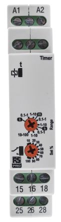 RS PRO DIN Rail Multi Function Timer Relay, 12 to 230V AC/DC, DPDT, 0.1 ...