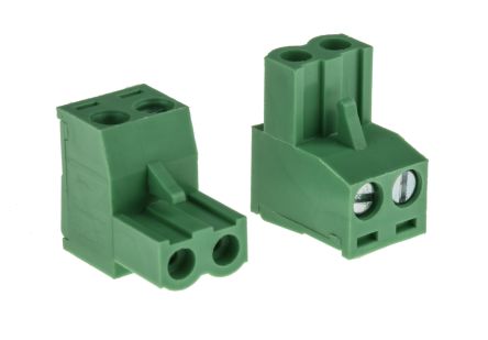 RS PRO 2-pin PCB Terminal Block, 5.08mm Pitch, Plug, Right Angle, 300 V ...