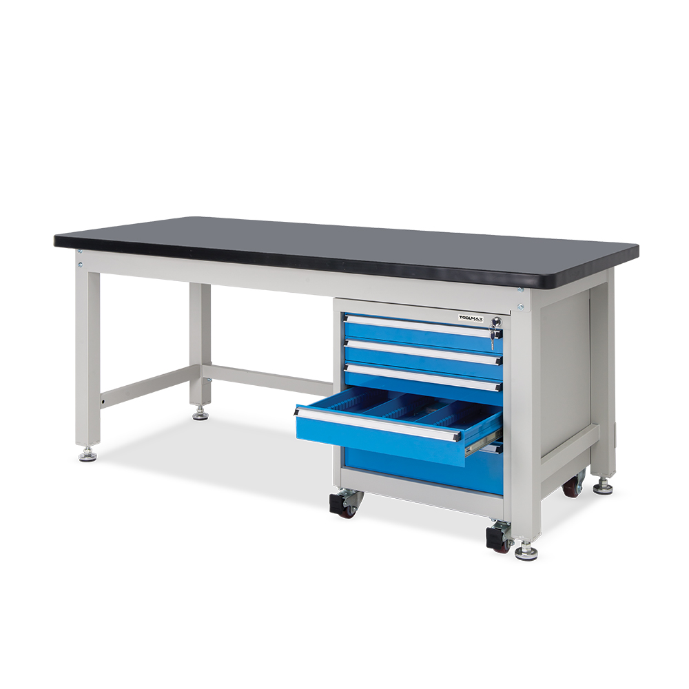 Workbench Foldable Steel Structure with PVC Worktop 1000 kg W2100xD750xH800 mm + 5 Drawers with ...