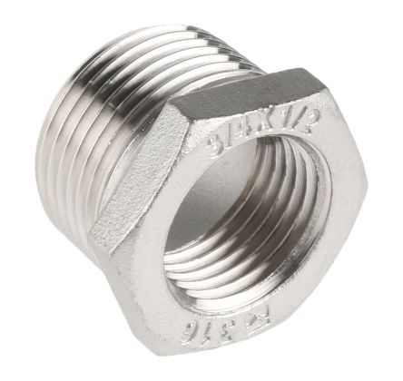 RS PRO Stainless Steel Pipe Fitting Hexagon Bush, Male R 3/4in x Female ...