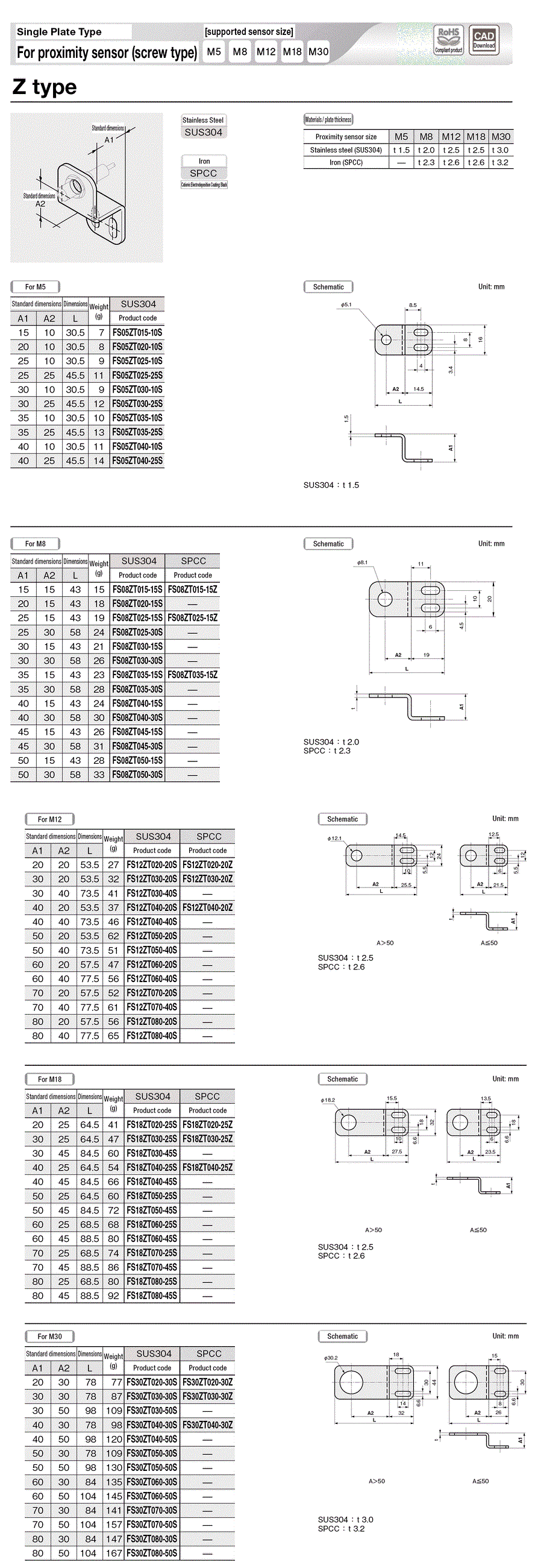 Sensor Bracket, Single Plate Type, Z Type for Proximity Sensor (Screw ...