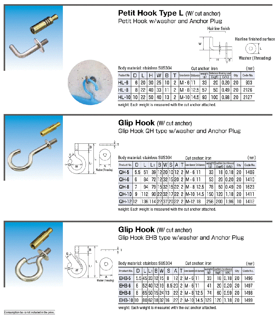 Small Hook, L-Shaped (Includes Cut Anchor) | MIZUMOTO MACHINE MFG ...