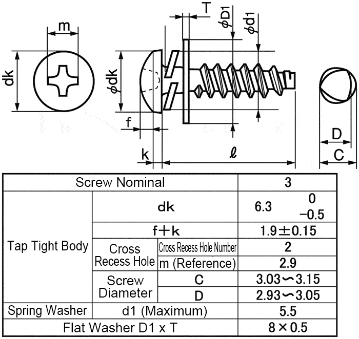 Tap-Tight B Type Binding Screw P=3 (SW+JIS Flat W) | SUNCO | MISUMI ...