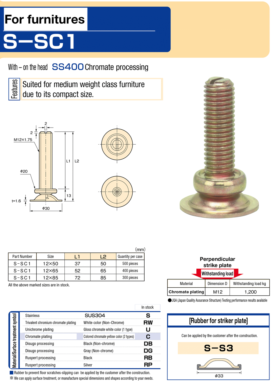 Adjusting Bolts (for Furniture) S-SC1 | SUN FASTENER | MISUMI Thailand